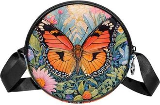 Generic Sac &agrave; bandouli&egrave;re rond pour femme, petit sac &agrave; bandouli&egrave;re avec fermeture &eacute;clair, bretelles r&eacute;glables, style d&eacute;contract&eacute;, motif papillon