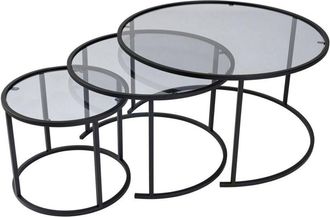 Dmora Set mit 3 Couchtischen Rowan, Niedriger Wohnzimmertisch, Kaffeeregal, Couchtisch für Sofa, 80x80 h43 cm, Schwarz und Grau - Dmora