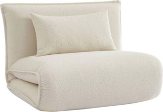 Sweeek Sweeek - Chauffeuse convertible 1 place en bouclette textur&eacute;e blanc cass&eacute; l 99 x p 80 x h 66 cm - Fleeep