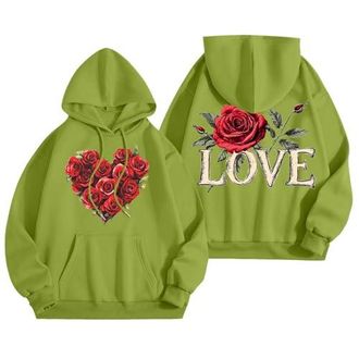Generic Sweat &agrave; capuche &agrave; manches longues pour la Saint-Valentin 2026 pour femme (2), Vert, XXL