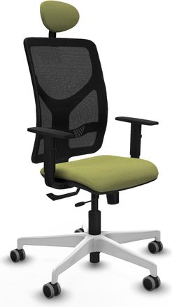 Piqueras y Crespo B&uuml;rostuhl mit 1D-Armen, h&ouml;henverstellbare Lendenwirbelst&uuml;tze und festes Kopfteil, ausgestattet mit Syncro/Traslack und Schneideschaum, Schwarz/Olivgr&uuml;