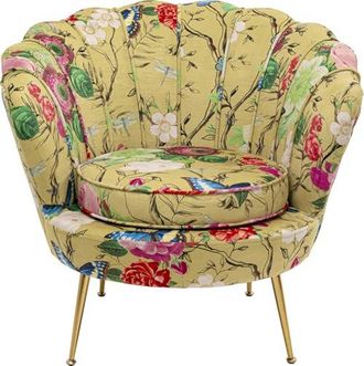 Kare Design Design Sessel Lily Gold Flower Fever, Gelb, 77x85x78 cm, Relaxsessel, Blumenmotiv, Samtoptik, Wohnzimmer