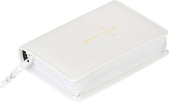 MaMeMi Gotteslobhülle [Liederbuchhülle, Gebetsbuchhülle] mit Reissverschluß aus Rindsnappa in weiß mit Gold-Kreuz
