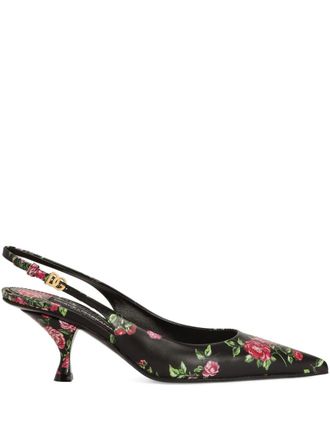 Dolce & Gabbana Slingback-Slipper mit Blumen-Print 60mm - Schwarz