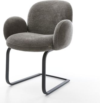 DELIFE Freischwinger Nube-Flex mit Armlehnen Boucl&eacute; Soft Schlamm Freischwinger flach Schwarz Taschenfederkern, Esszimmerst&uuml;hle