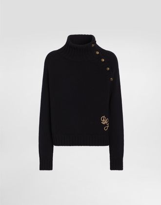 Dolce & Gabbana Rollkragenpullover Aus Glatter Wolle Mit Logo - Mann Strickwaren Blau Xxl