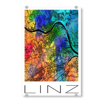 artboxONE Acrylglasbild 45x30 cm Städte/Weitere Retro Map Linz Watercolor - Bild Retro linz map