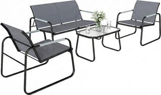 OUTSUNNY Salon de jardin - ensemble de terrasse - Outsunny - 4 pi&egrave;ces accoudoirs corde tress&eacute;e - acier et textil&egrave;ne - 111x71x75cm - gris