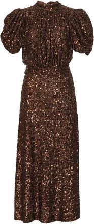 Rotate robe mi-longue à sequins et manches bouffantes - Marron