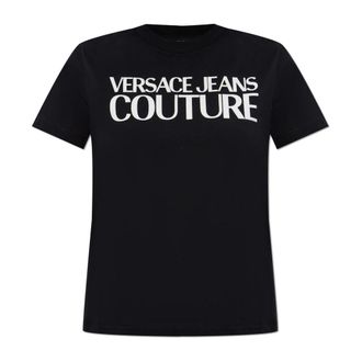 Versace Jeans Couture Femme, Tops, Noir, Taille: 38 FR T-shirt avec Logo Imprimé
