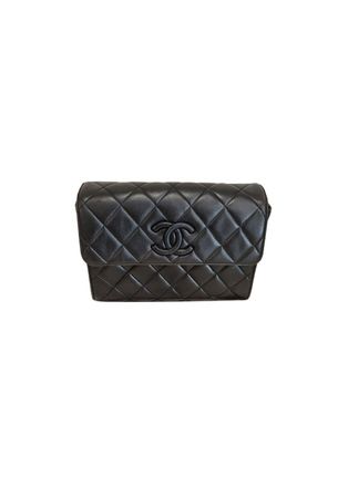 Chanel Vintage black leather quilted CC flap bag