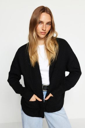 Trendyol Einfarbiger Longcardigan, Oversize - Schwarz