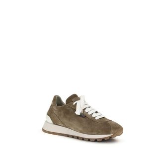Brunello Cucinelli Womens Brown Calf Leather Bos Taurus Platform Sneakers