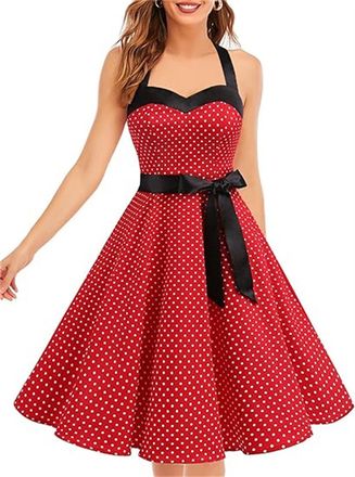 Dresstells Cocktailkleid Damen Elegant Rockabilly Kleider Etuikleid Festlich Vintage Kleid Curvy Neckholder Partykleid Jugendliche Sommerkleid Knielang Red Small