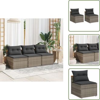 vidaXL Gartensofas ohne Armlehnen mit Kissen 2 Stk. Grau Poly Rattan - Gartenm&ouml;bel - Outdoor M&ouml;bel - Rattan Sofa - Lounge Set - Balkonm&ouml;bel