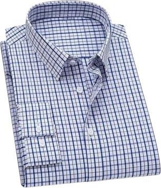 Generic Chemise &agrave; carreaux &agrave; manches longues pour homme, coupe ajust&eacute;e, d&eacute;contract&eacute;e, chemise unie &agrave; revers doux &agrave; rayures, Tz7716, XXL