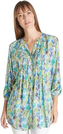 Daxon Chemisier Tunique Fluide - Femme - Taille : 58 - Couleur : Imprim&eacute; Vert/Turquoise