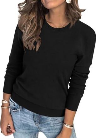 Minetom Pull Femme Hiver Chic Pullover Col Rond Chaud Sweater Vintage Pulls Tricot À Manches Longues Tops Casual Chandail Automne A Noir XXL