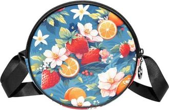 Generic Petit sac &agrave; bandouli&egrave;re rond pour femme, motif fruits de dessin anim&eacute;, avec fermeture &eacute;clair, bretelles r&eacute;glables, sac &agrave; main rond d&eacute;contract&eacute; pour fe
