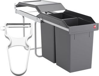 Hailo Abfallsammler 1947001 | Tandem 2x 15 Liter | Einbau-M&uuml;lleimer f&uuml;r 30 cm Schrank | M&uuml;lltrennsystem mit Vollauszug & Deckel | K&uuml;chen-Abfallsystem mit Ri