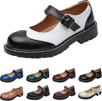 Generic Mary Jane Chaussures pour femme confortables et épaisses à plateforme - Chaussures basses avec boucle - Mocassins à bout rond - Escarpins Cosplay - Un