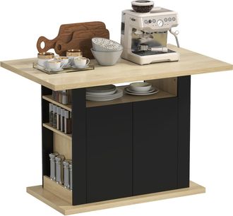 HOMCOM Esstisch Zentralinsel Küche Aufbewahrungsmöbel Tisch mit großer Arbeitsfläche 4-6 Personen - Schrank 4 Türen und Regale - aus Holz - Abm. 110L x 70l x