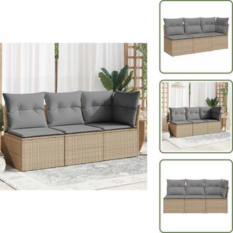vidaXL The Living Store - Gartensofa mit Kissen 3-Sitzer Beige Poly Rattan - Gartensofa - Outdoor M&ouml;bel - Lounge Set - Rattan Gartenm&ouml;bel - Gartenlounge