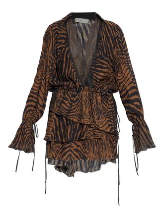 Blumarine robe &agrave; finitions en dentelle et imprim&eacute; z&eacute;br&eacute; - Marron