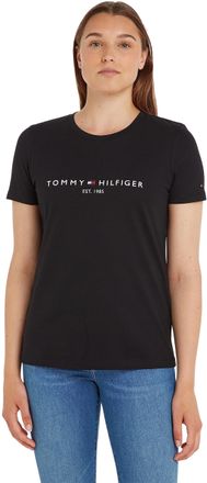 Tommy Hilfiger HERITAGE HILFIGER C-NK REG TEE Kurzarm Strickoberteile Damen, Schwarz (Black), XXS