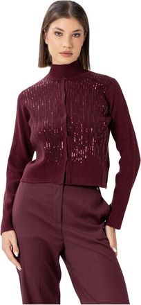 Kocca Femme, Pulls, Rouge, Taille: 44 FR Gilet Cardigan Effet Paillet&eacute; Longueur Taille