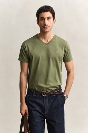 GANT Herren Slim Fit Shield T-Shirt mit V-Ausschnitt (XXXL) DRY HERB Gr&uuml;n