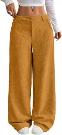 Generic Pantalon en velours c&ocirc;tel&eacute; pour femme - Taille &eacute;lastique - Jambes larges - Pantalon de loisirs &eacute;lastique - Pantalon haut confortable - Pantalon palazz