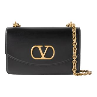 Valentino Garavani Schwarze Lederschultertasche mit goldenen Details - - Bags - Damen - Schwarzk - ONE SIZE