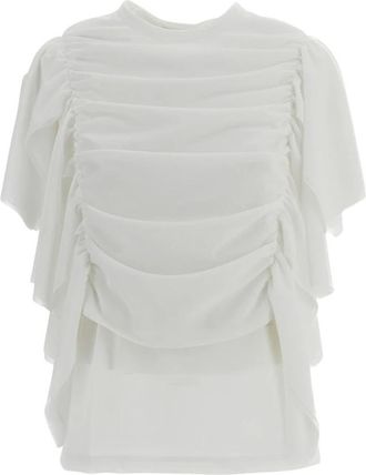 Comme Des Gar&ccedil;ons Haut court &agrave; manches courtes drap&eacute; - Femme - Blouses et Chemises - Blanc - Taille: 40 FR