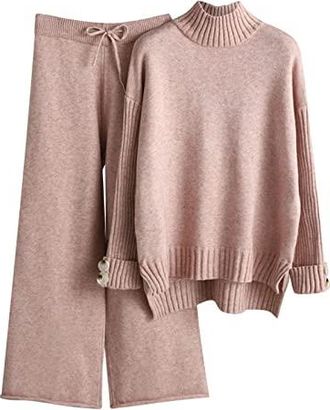 Generic Ensemble Survetement Femme, Dintérieur Chic Et Elegant Ensembles Pull À Col Montant + Pantalon Outfit Sets Chaud Élégante Costume Maison Vêtements De 