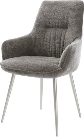 DELIFE Polsterstuhl Zelia-Flex mit Armlehnen 4-Fu&szlig; konisch Edelstahl Boucl&eacute; Soft Schlamm Taschenfederkern