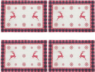 BESPORTBLE Rote und Schwarze Baumwoll Leinen Weihnachtstischsets mit Hirsch und Tannenbaum Motiv 4 St&uuml;ck Robuste Tischunterlagen f&uuml;r Restaurant und Festtagstisch