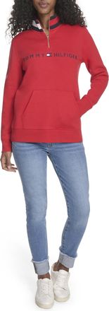 Tommy Hilfiger Damen Fleece Mockneck 1/4 Zip Soft Sweatshirt, Scharlachrot, XL