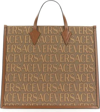 Versace Mens Shopper Bag With Allover Logo Multicolour Polyester Handbags Hand