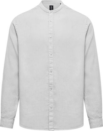 Bomboogie Homme, Chemises, Blanc, Taille: M Chemise en lin &agrave; col Mao