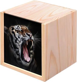 Fabulous Holzbox Box - Porträt Tiger, Korken, Wildtiere, Felin (10 x 10 x 10 cm)