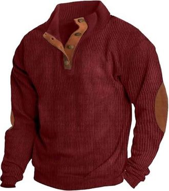 Generic Sweat Shirt Homme en Velours côtelé, Pull décontracté à col Montant et Boutons 1/4, idéal pour lautomne