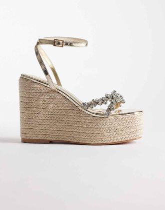 Simmi London SIMMI London - Hazel - Sandales espadrilles compens&eacute;es &agrave; ornements - Dor&eacute;