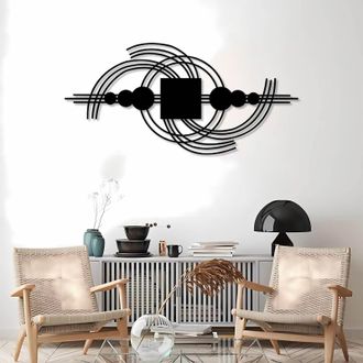 Generic Abstrakte geometrische Wandkunst aus Metall in Schwarz, Moderne Wanddekoration aus Metall im Mid-Century-Stil f&uuml;r Badezimmer und Wohnzimmer, abstrakte