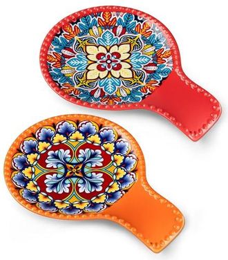 VANCASSO SIMI Lot de 2 Porte-cuill&egrave;res en C&eacute;ramique Style Boh&egrave;me, Repos Ustensiles de Cuisine pour Spatules, Pinces ou Ustensiles, Lavable au Lave-vaisselle (R
