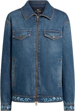 Etro Femme, Vestes, Bleu, Taille: 38 FR Veste en jean avec broderie et fermeture &eacute;clair