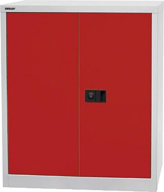 Bisley Original Flügeltürenschrank Universal,1 Fachboden,2 OH,Metall,Korpus Lichtgrau,Fronten Kardinalrot,40 x 91.4 x 100 cm,Professionelle,Montiert,Mehrzwec