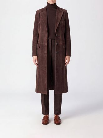 Arma Long manteau droit en faux su&egrave;de avec revers en pointe