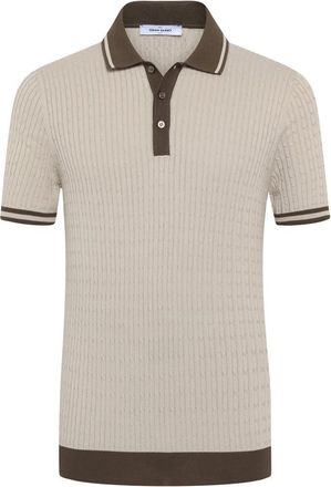 Gran Sasso Feinstrick-Poloshirt mit Zopfmuster und Kontraststreifen in