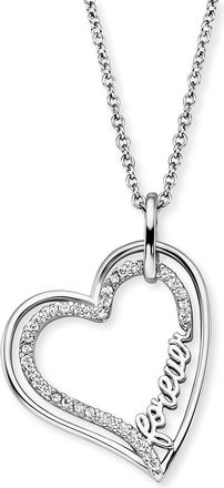 Engelsrufer Damen Halskette aus Sterling Silber und Herz Anhänger mit Forever Schriftzug und Zirkonia - Karabinerverschluss - in drei Längen verstellbar